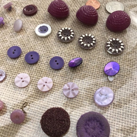 Art | Vtg Antq Htf Purple Plastic Cloth Button Lot 35 Jeweled Wafer ...